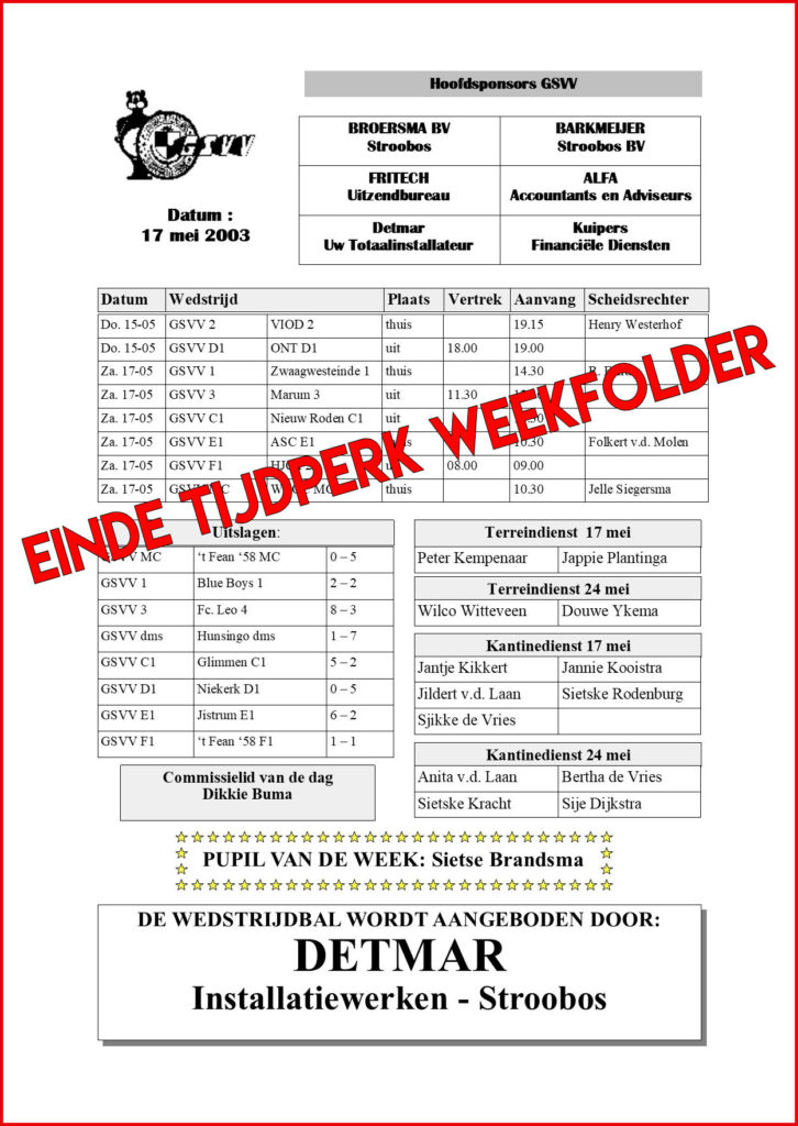 Einde tijdperk Weekfolder – GSVV